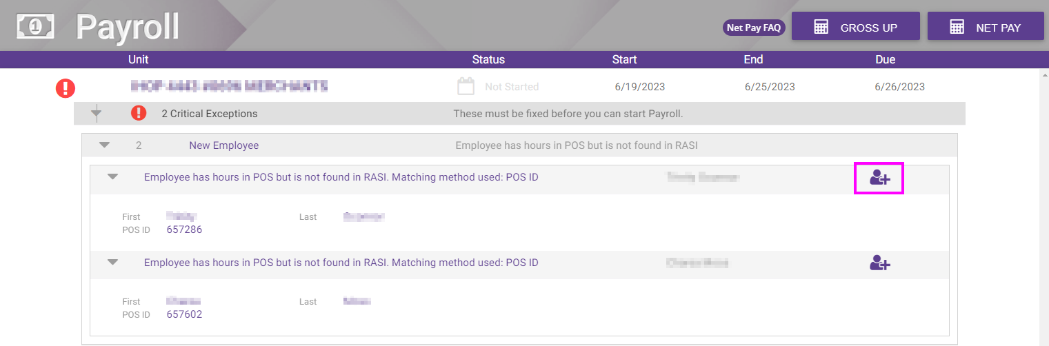 Payroll Critical Exceptions – Back Office