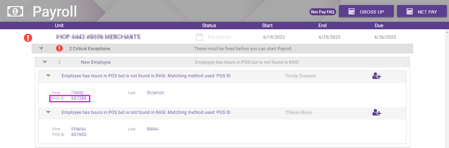 Payroll Critical Exceptions – Back Office