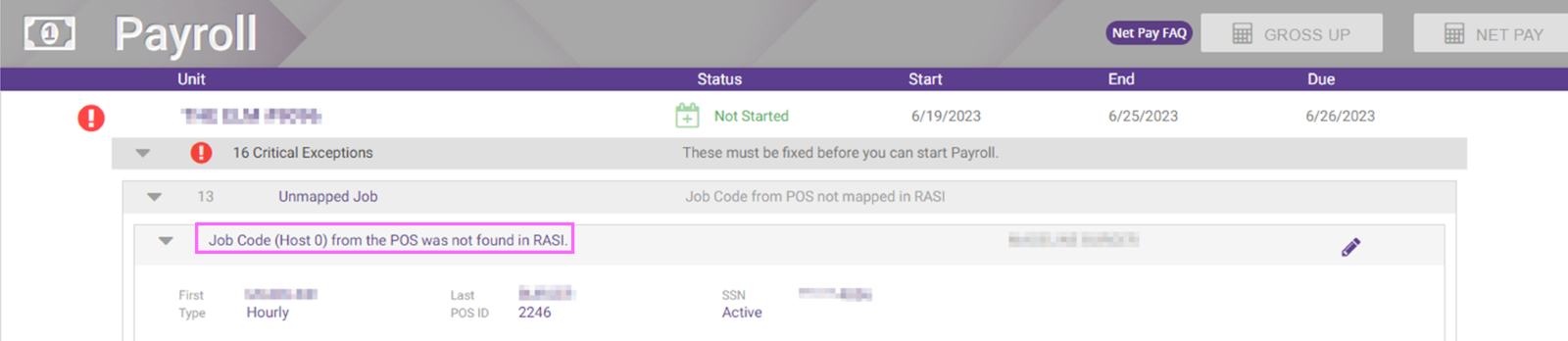 Payroll Critical Exceptions – Back Office