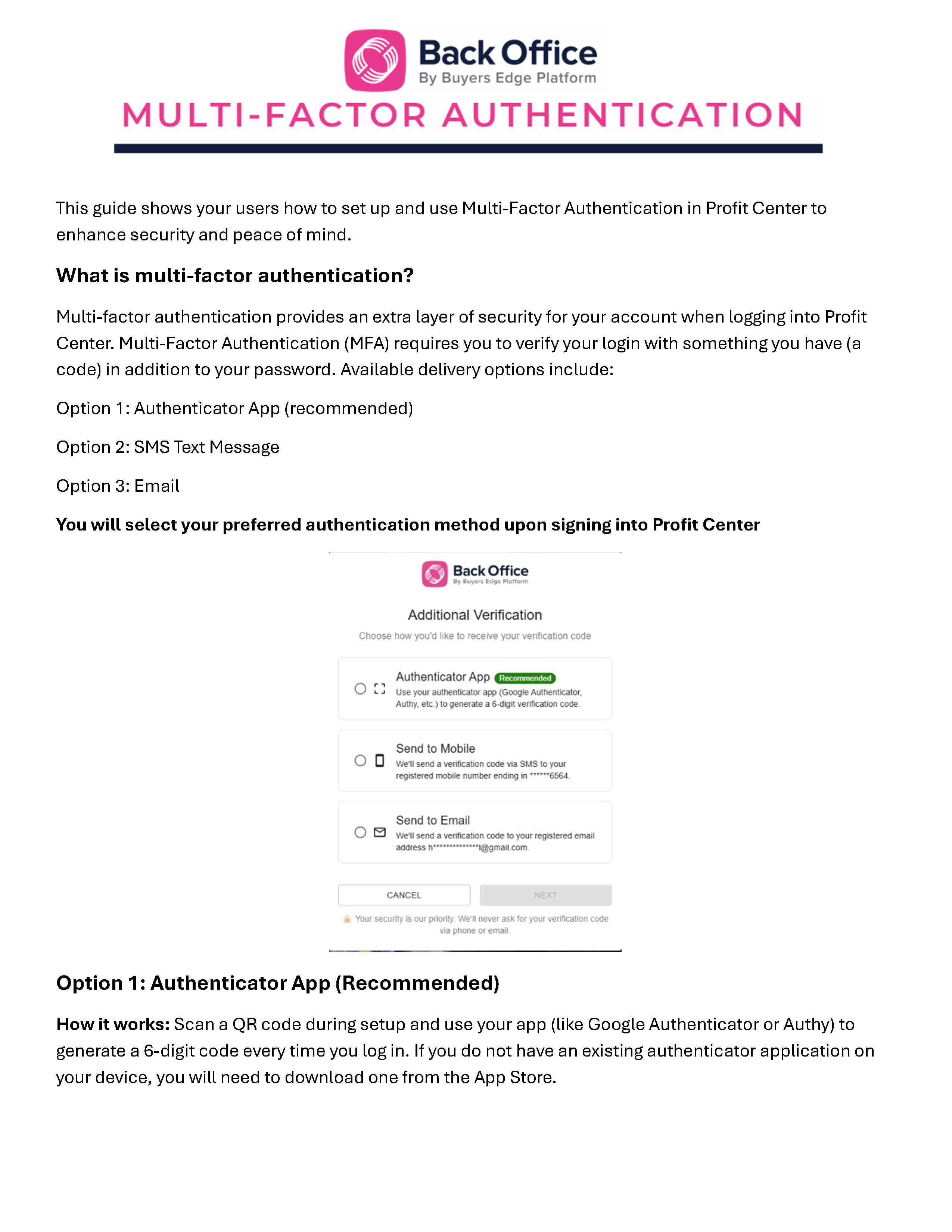 Multi-Factor Authentication Resource – Back Office