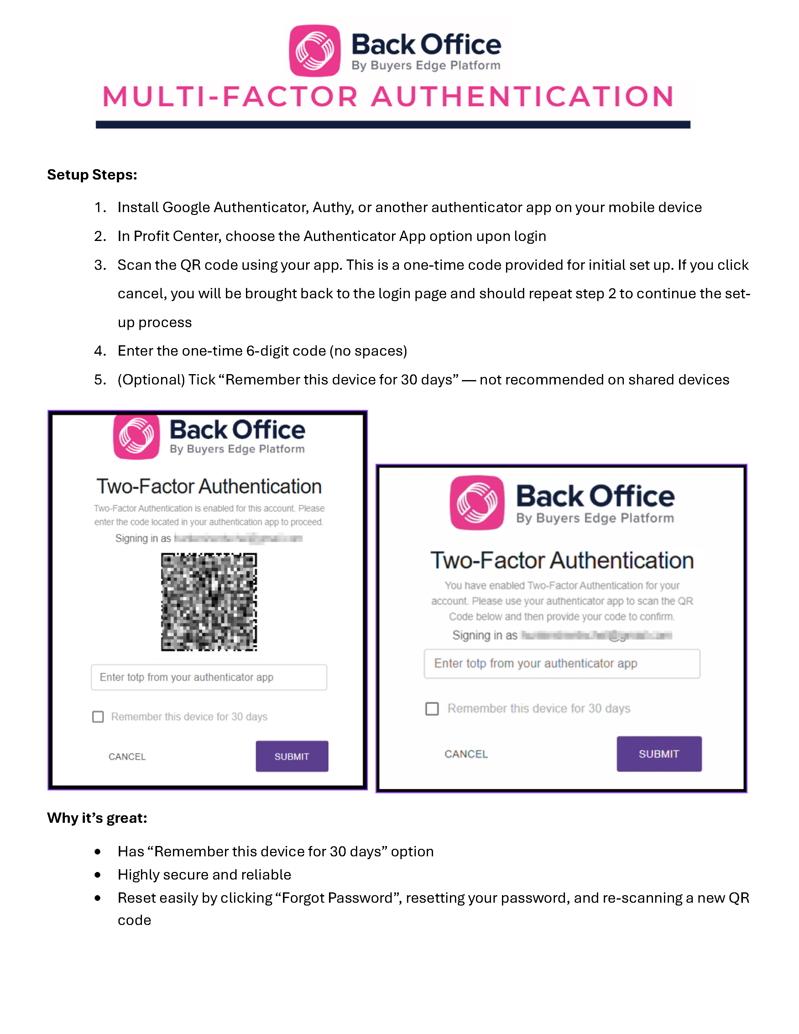 Multi-Factor Authentication Resource – Back Office