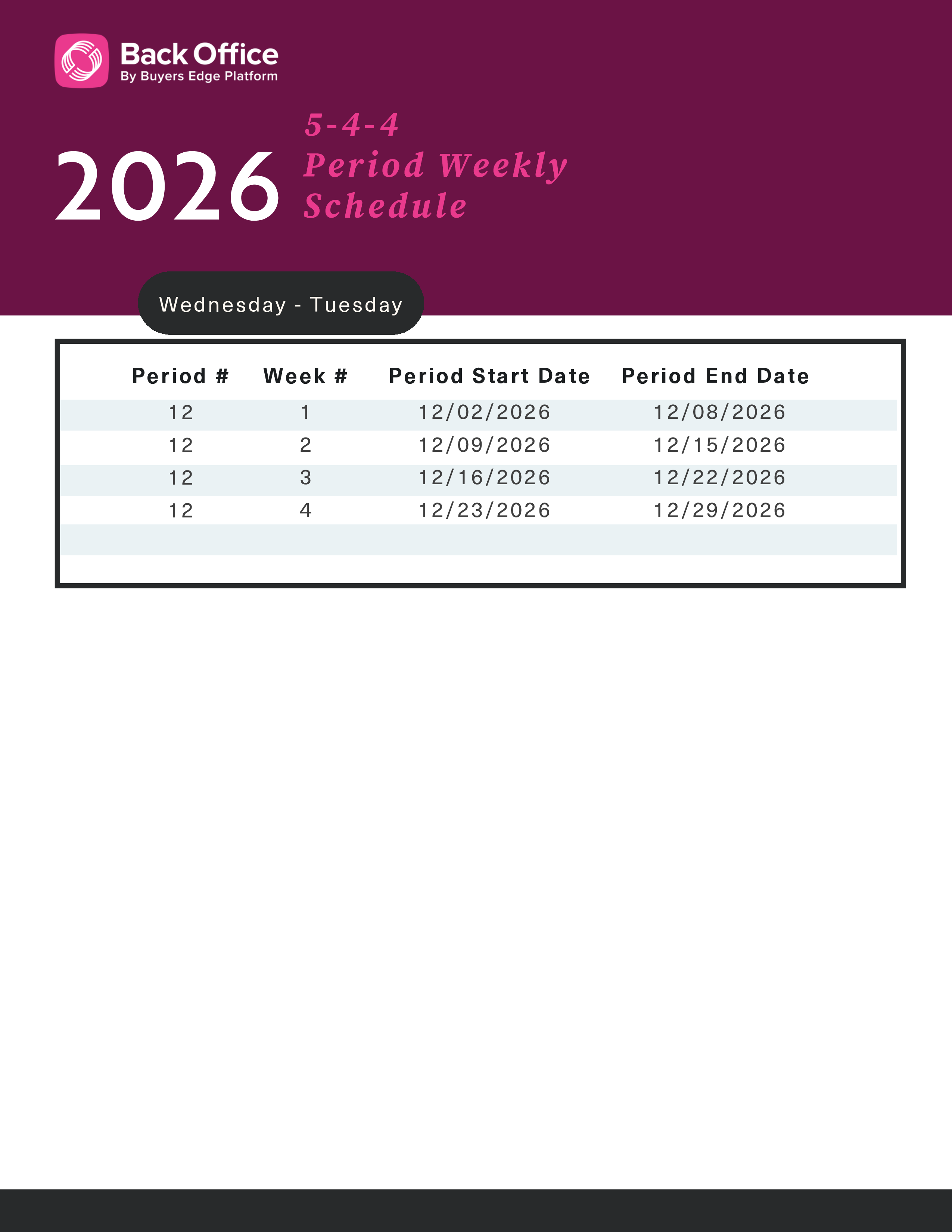 2026 Wednesday - Tuesday 544 Period and Weekly Fiscal Calendars – Back ...